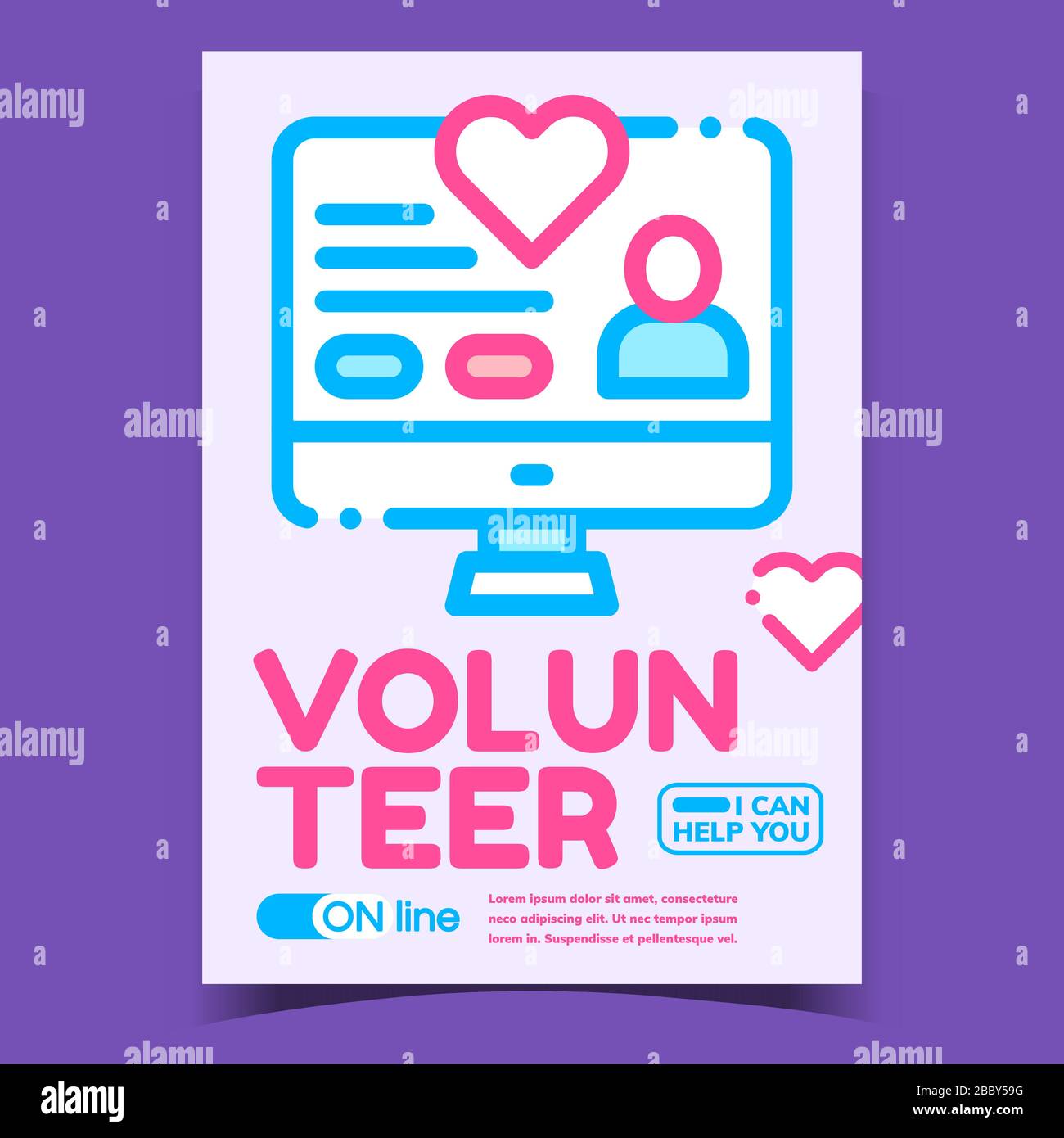 Volunteer Online Help Advertising Banner Vector Stock Vector Image ...