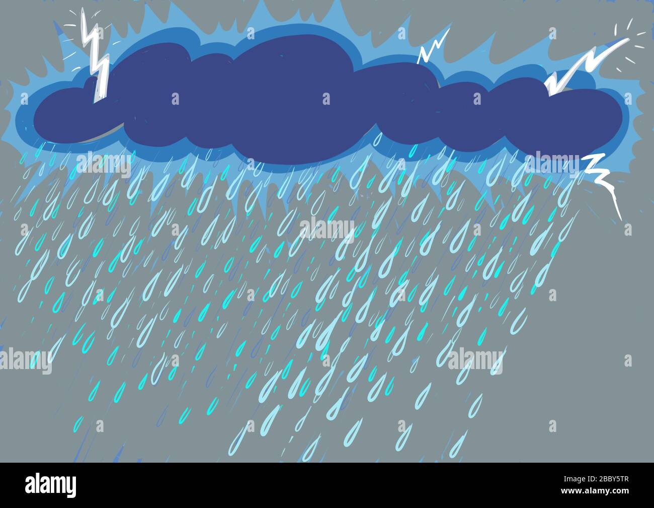 A dark grey sky with a heavy dark blue cloud with lighting and heavy ...