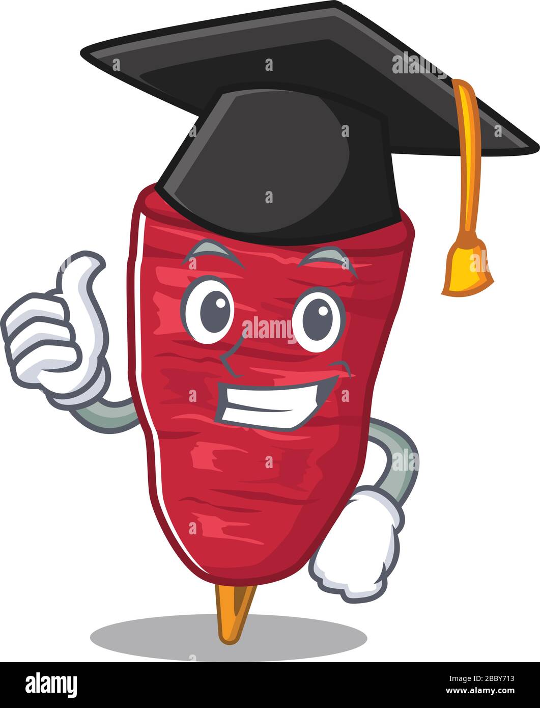 Happy face of doner kebab in black graduation hat for the ceremony ...