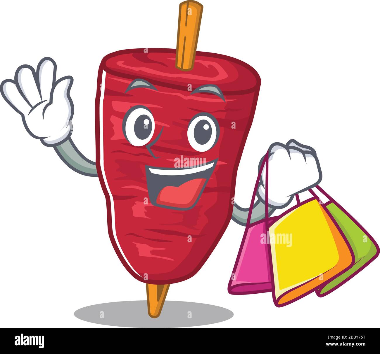Rich and famous doner kebab cartoon character holding shopping bags ...