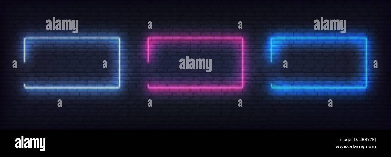 Border neon frame set. Blue, purple, white neon glowing background ...