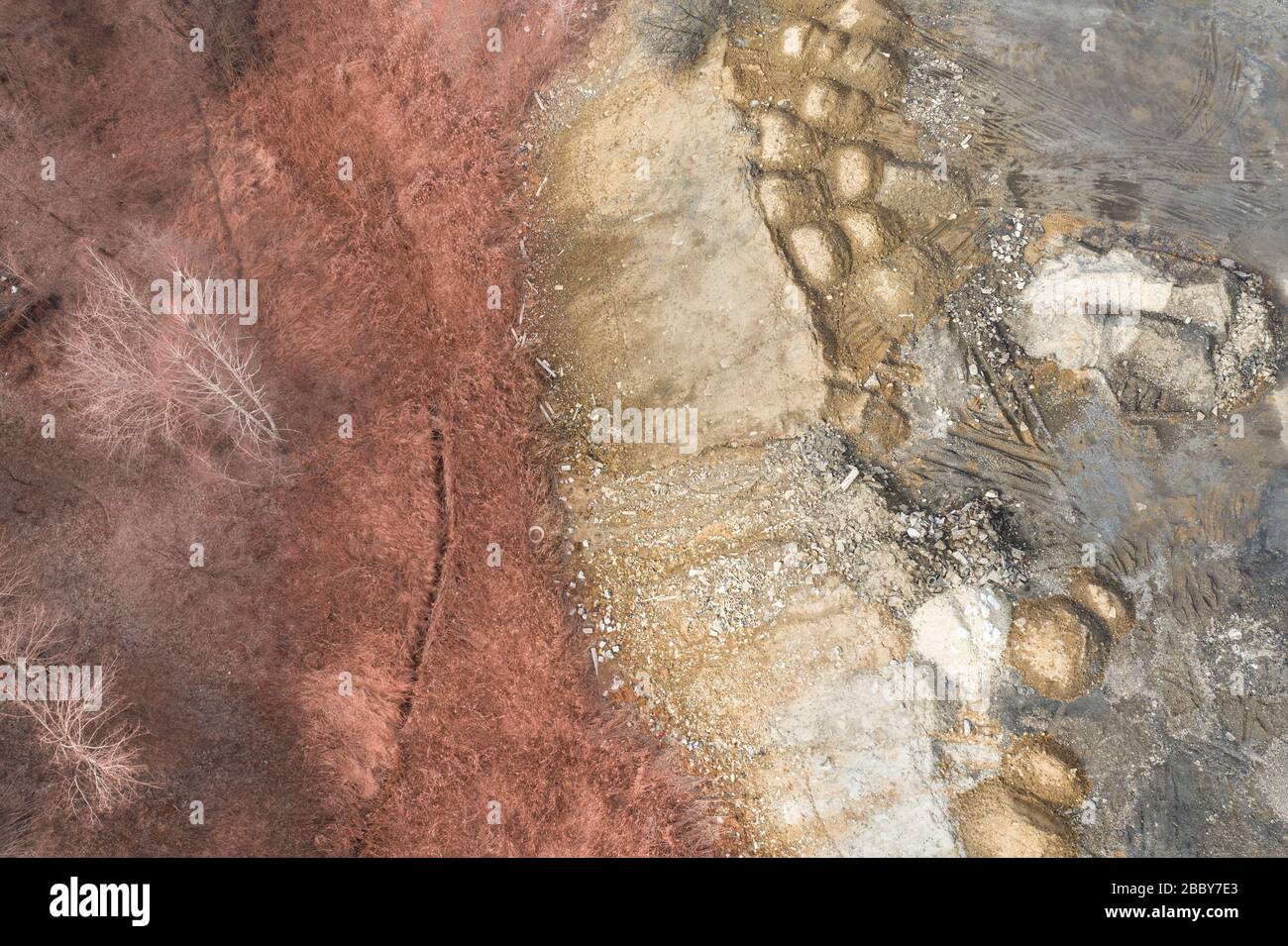 Construction site near the village and the forest, the impact of human ...