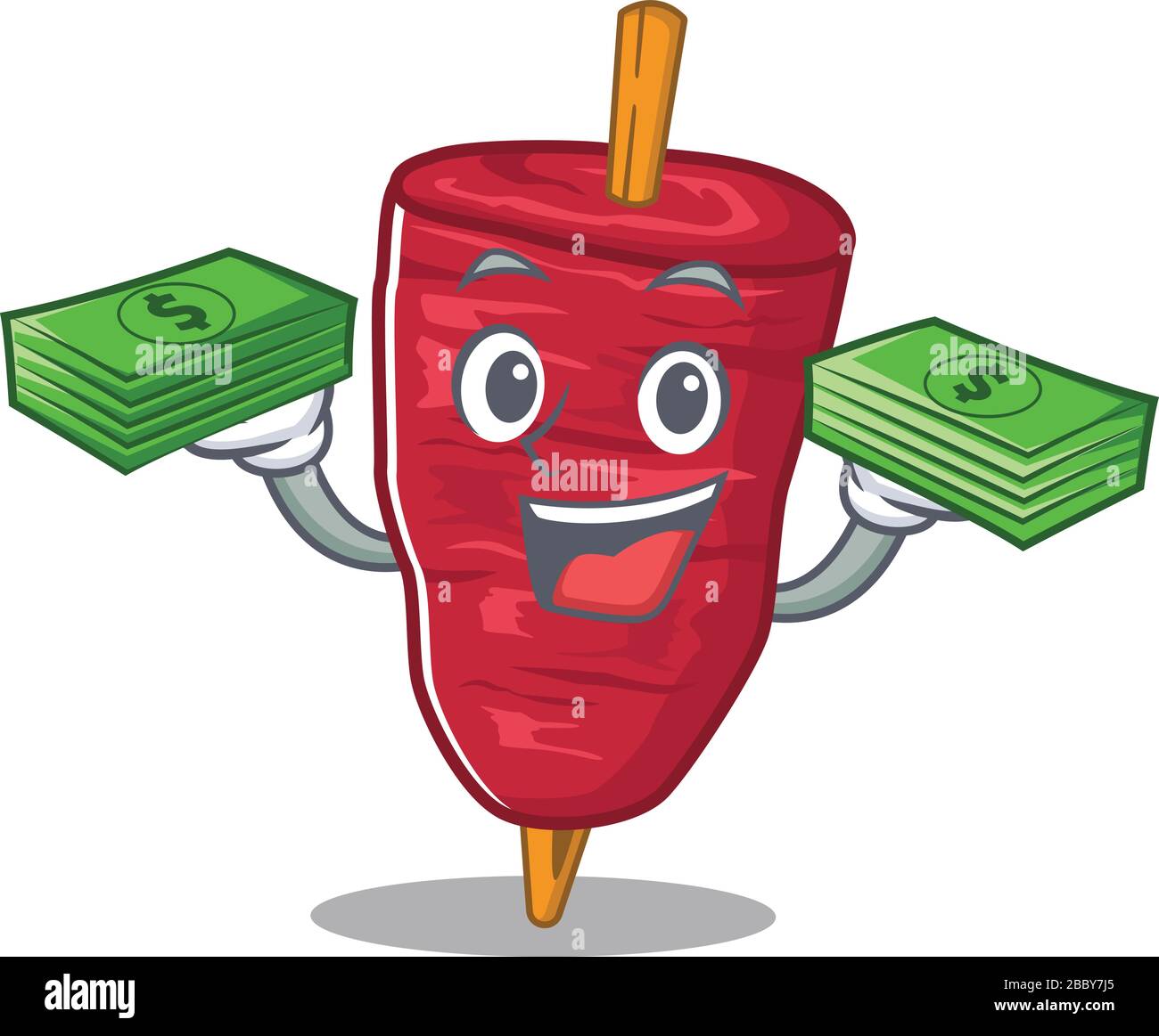 A wealthy doner kebab cartoon character having money on hands Stock ...