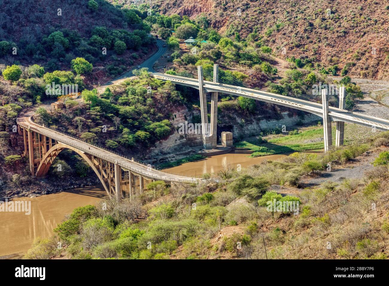 old and new bridge across river Blue Nile, Ethiopia landscape, Amhara ...