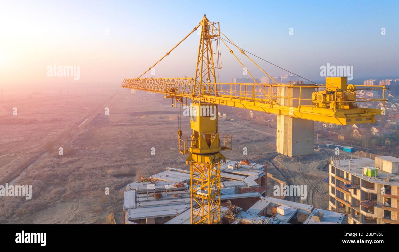 Construction of multi-storey brick house, drone view Stock Photo - Alamy