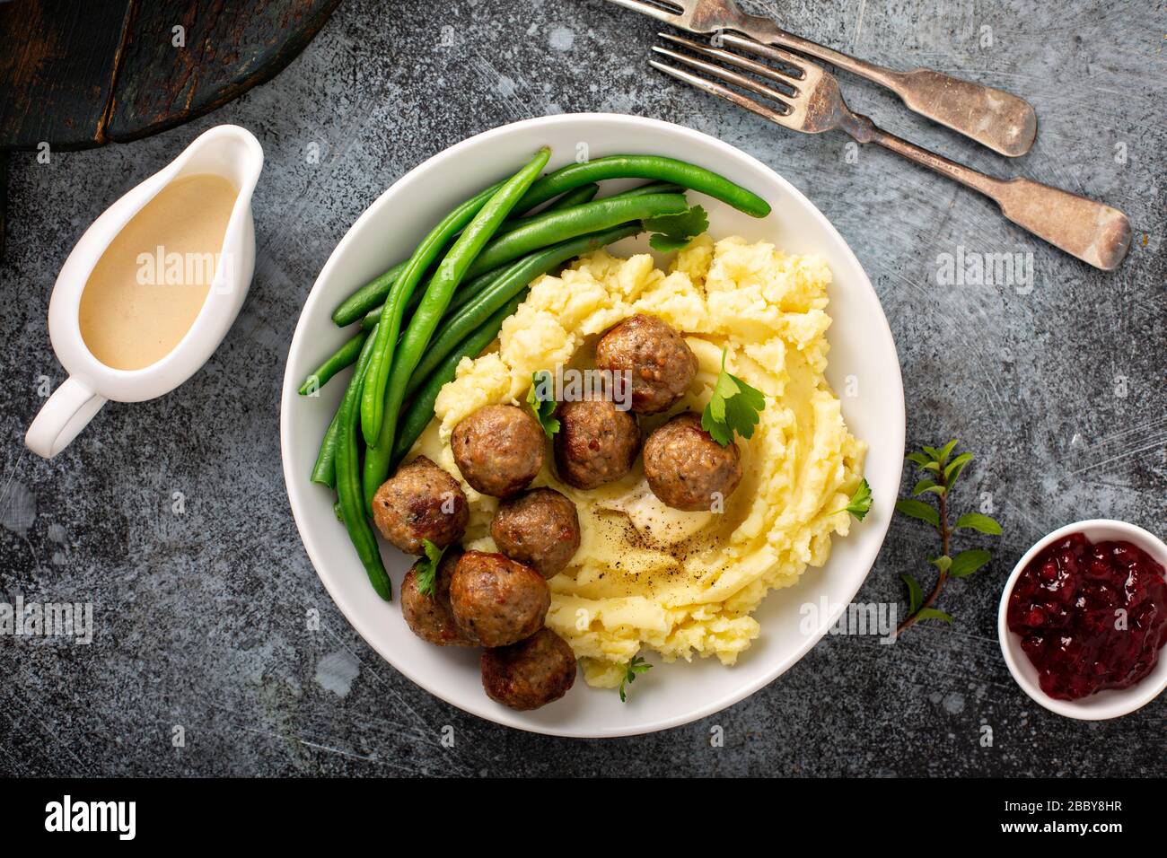 Swedish meatballs with mashed potatoes Stock Photo - Alamy