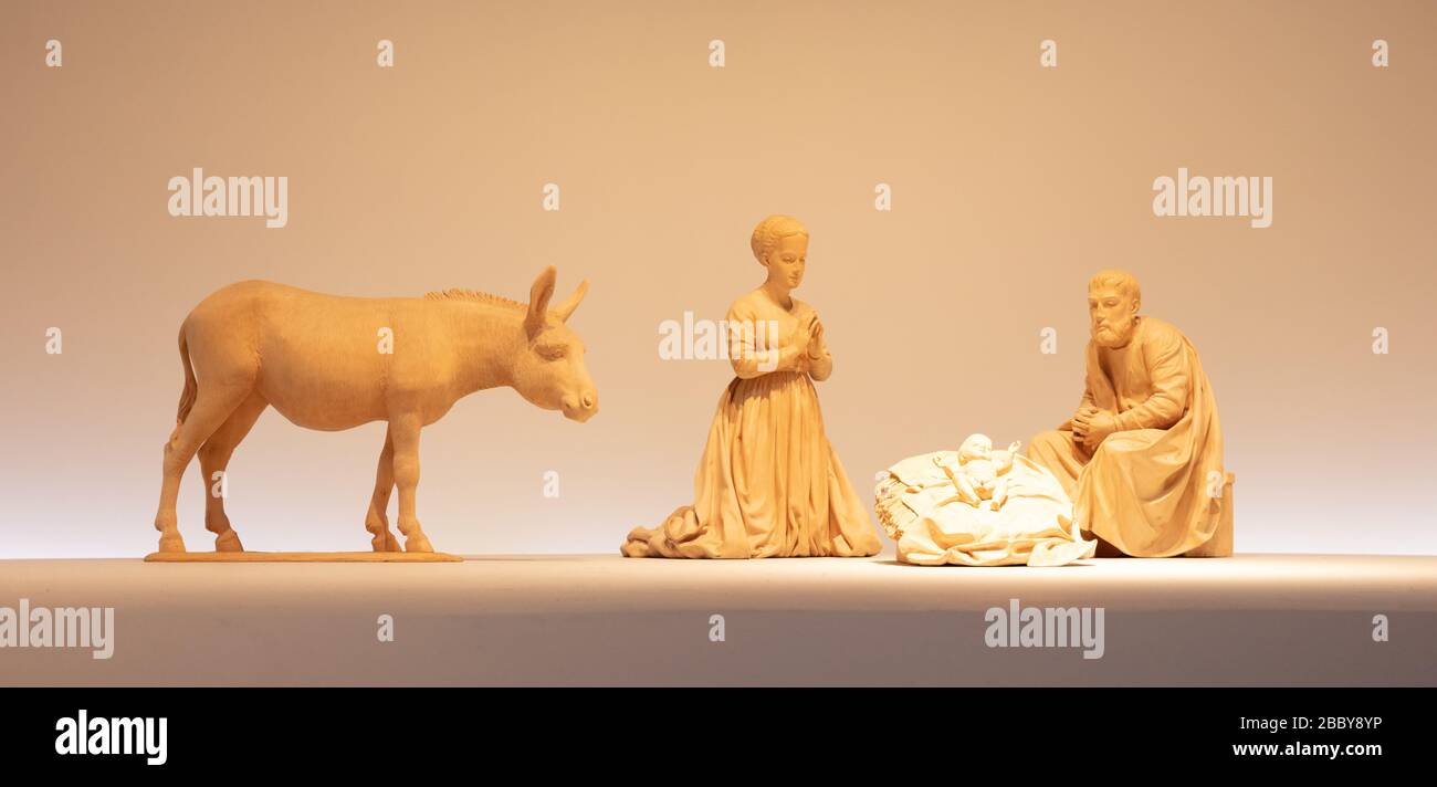 Wooden nativity scene - Crib Jesus, Joseph, Maria and a donkey Stock ...