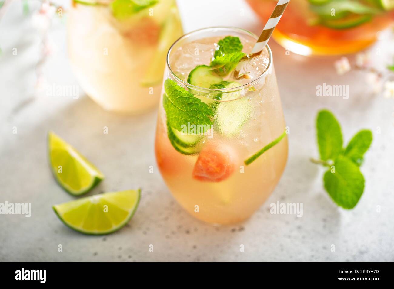 Watermelon and cucumber white wine sangria Stock Photo - Alamy