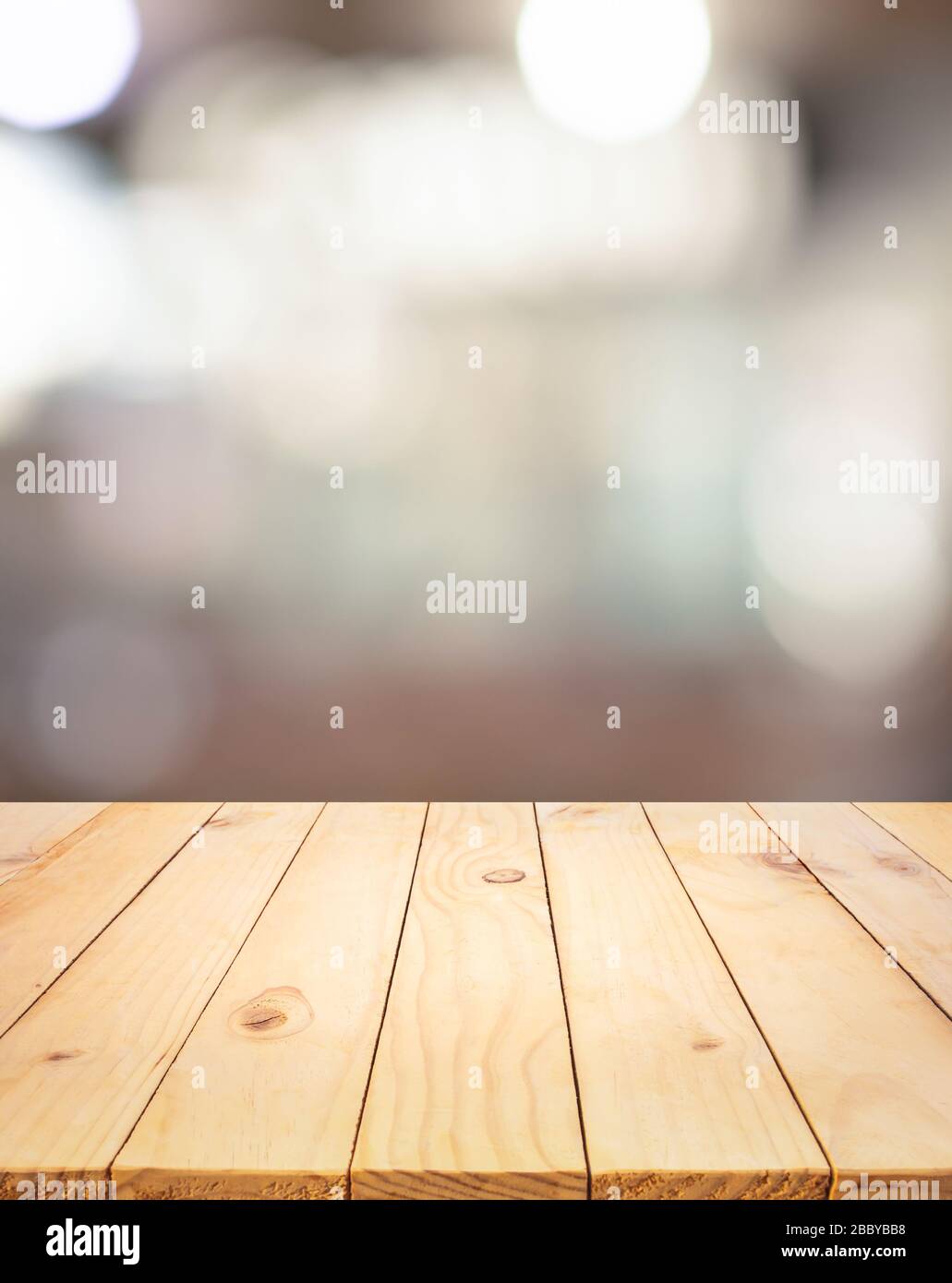 Wood texture table top (counter bar) with blur light abstract bokeh in ...