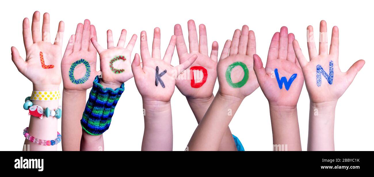 Kids Hands Holding Word Lockdown, Isolated Background Stock Photo - Alamy