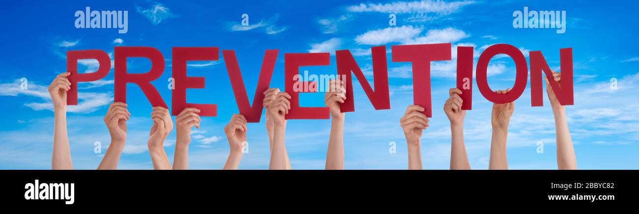 People Hands Holding Word Prevention, Blue Sky Stock Photo - Alamy
