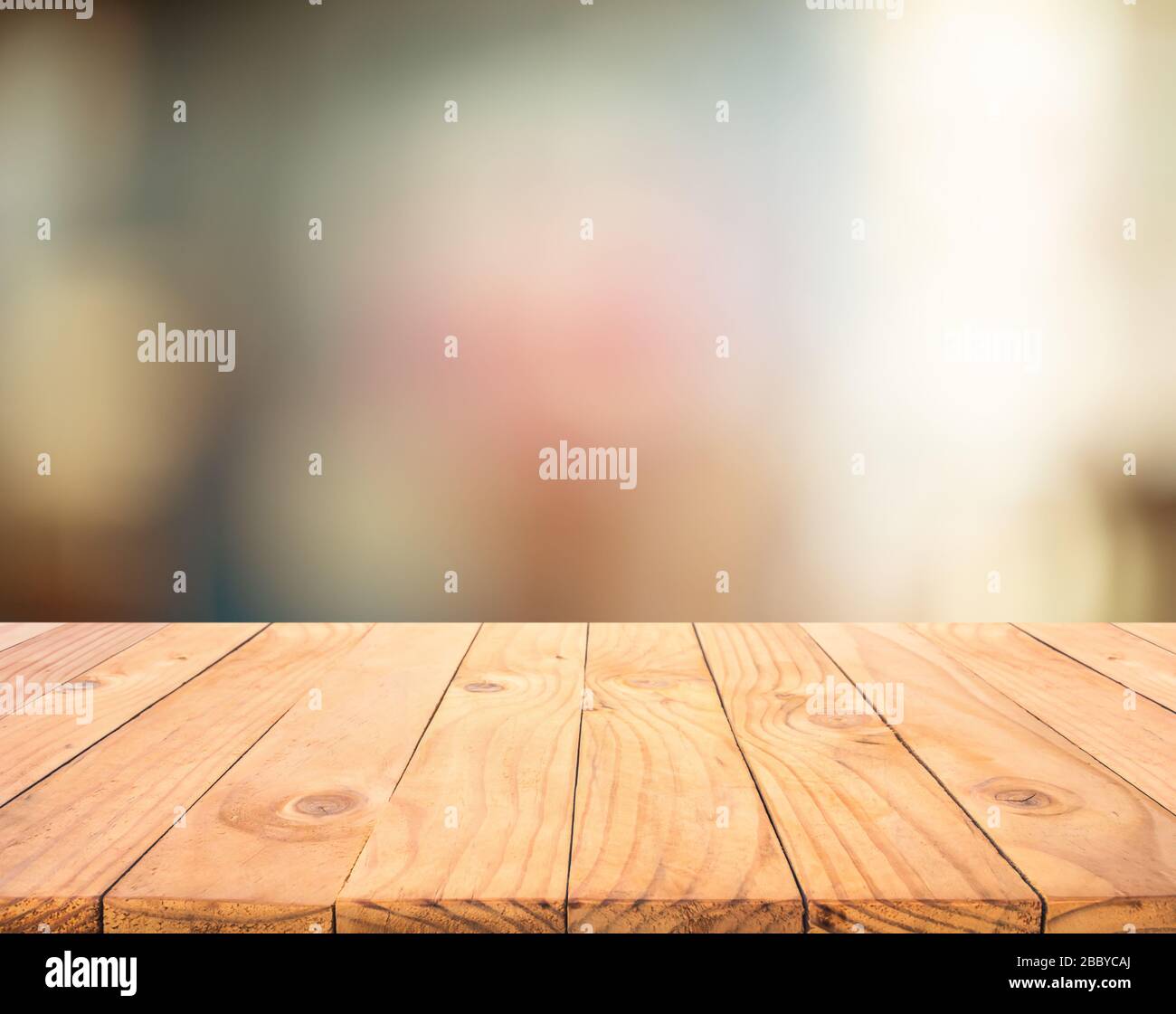 Wood texture table top (counter bar) with blur light abstract bokeh in ...