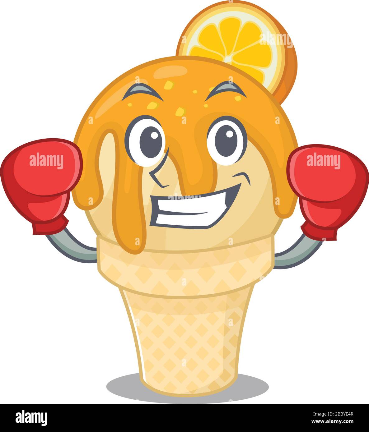 A sporty boxing athlete mascot design of orange ice cream with red ...
