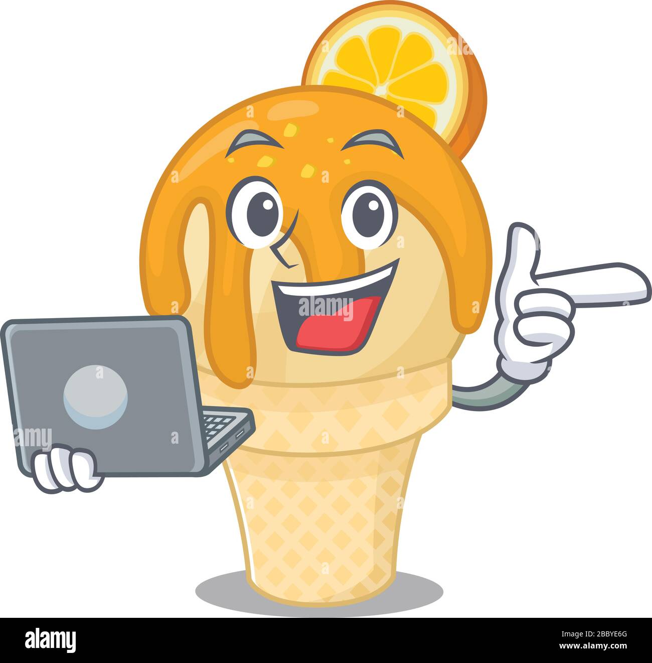 Cartoon character of orange ice cream clever student studying with a ...