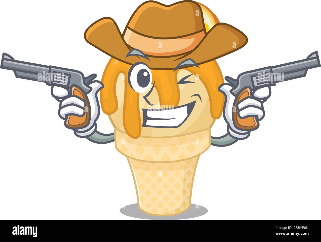 Cute handsome cowboy of orange ice cream cartoon character with guns ...