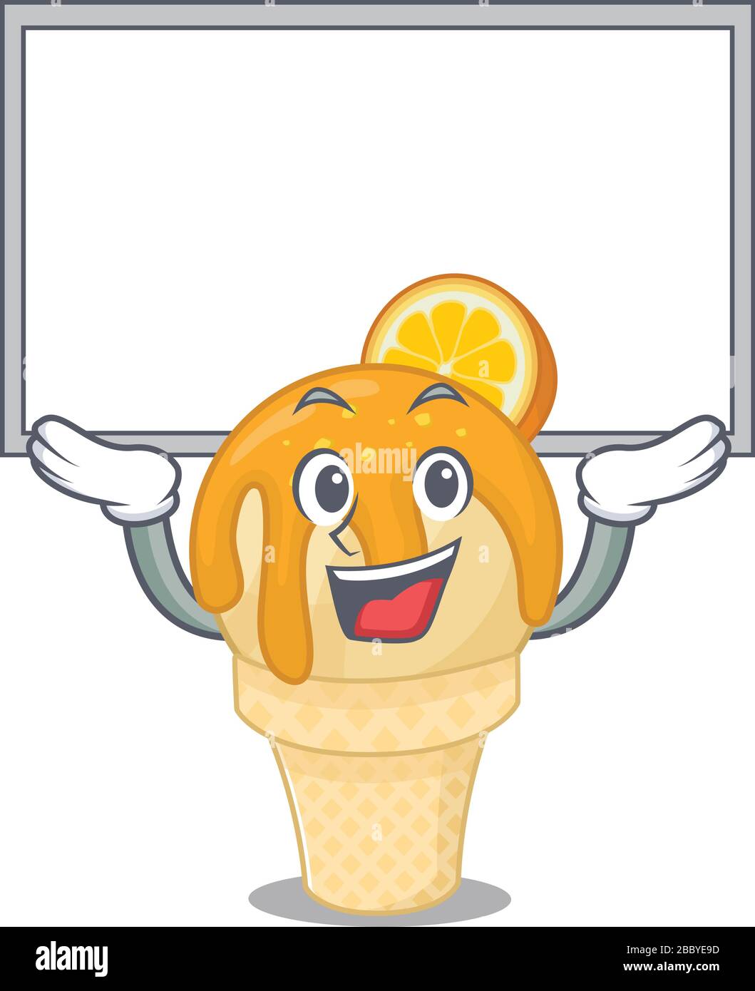 Mascot design of orange ice cream lift up a board Stock Vector Image ...