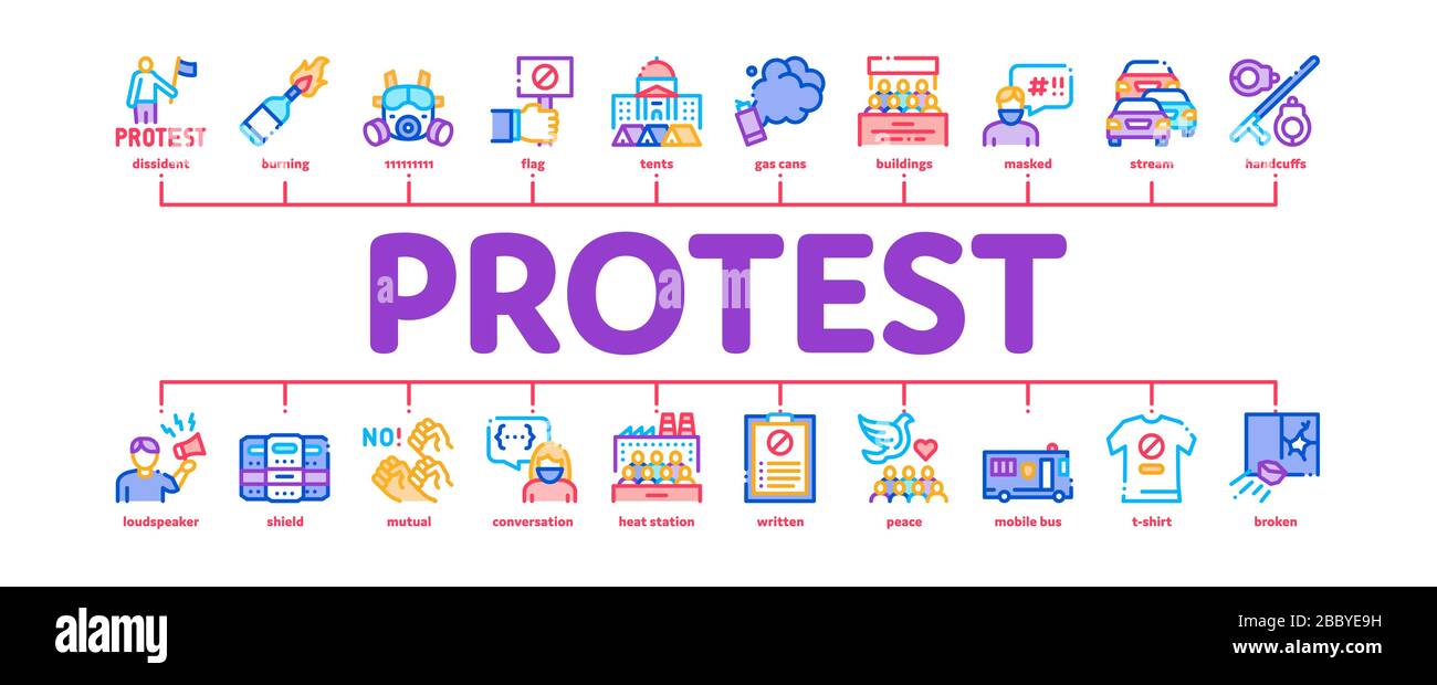 Protest And Strike Minimal Infographic Banner Vector Stock Vector Image ...