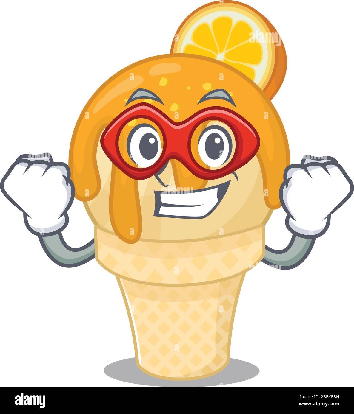 A cartoon character of orange ice cream performed as a Super hero Stock ...