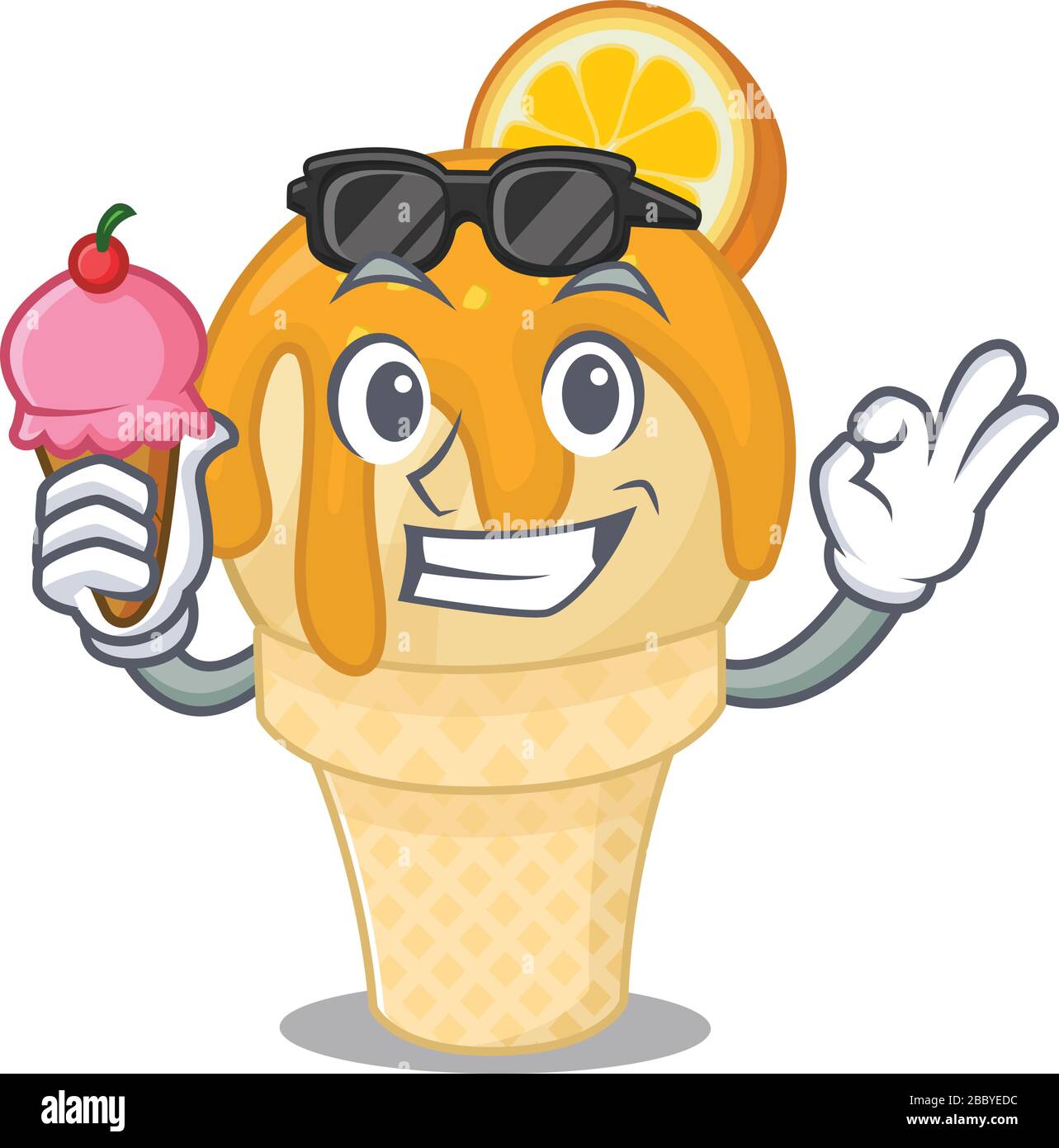 Cartoon design concept of orange ice cream having an ice cream Stock ...