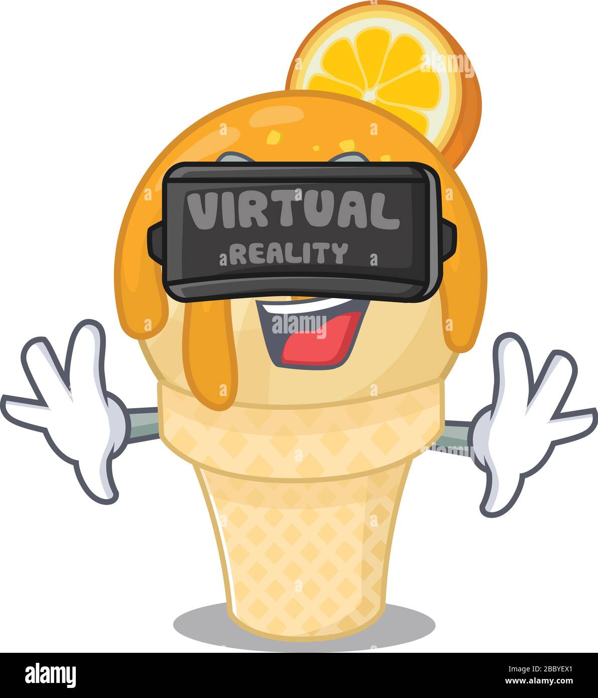 Cartoon design style of orange ice cream with modern Virtual Reality ...