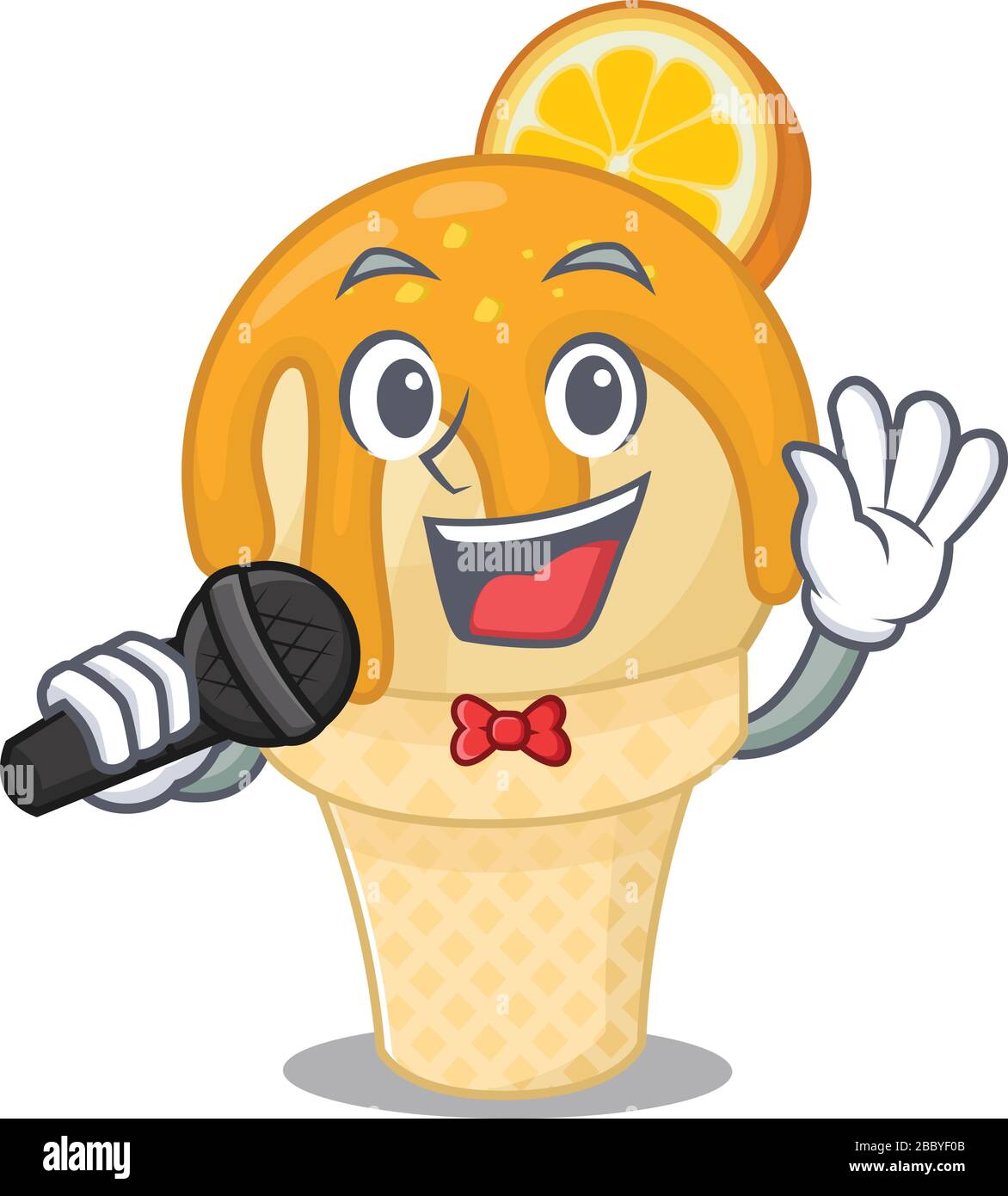 Talented singer of orange ice cream cartoon character holding a ...