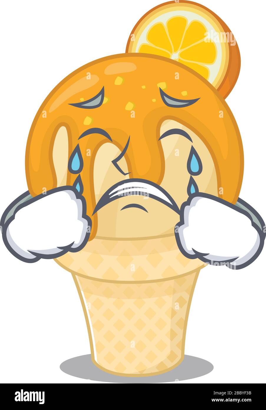 Cartoon character design of orange ice cream with a crying face Stock ...