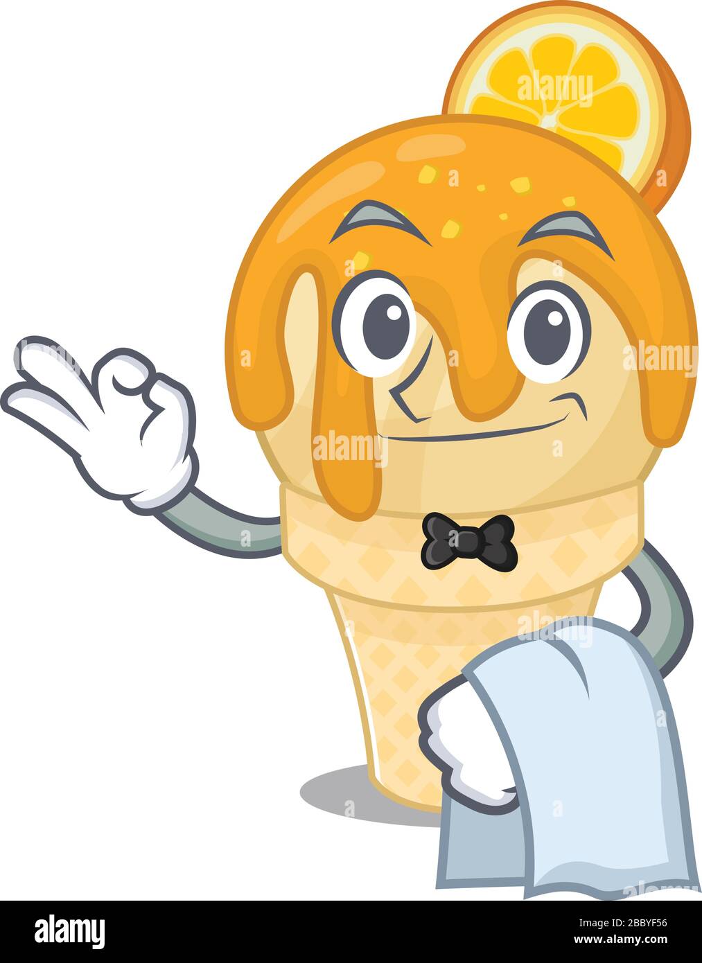 A cartoon character of orange ice cream waiter working in the ...