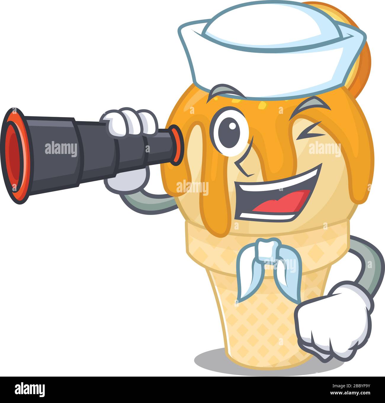 A cartoon icon of orange ice cream Sailor with binocular Stock Vector ...