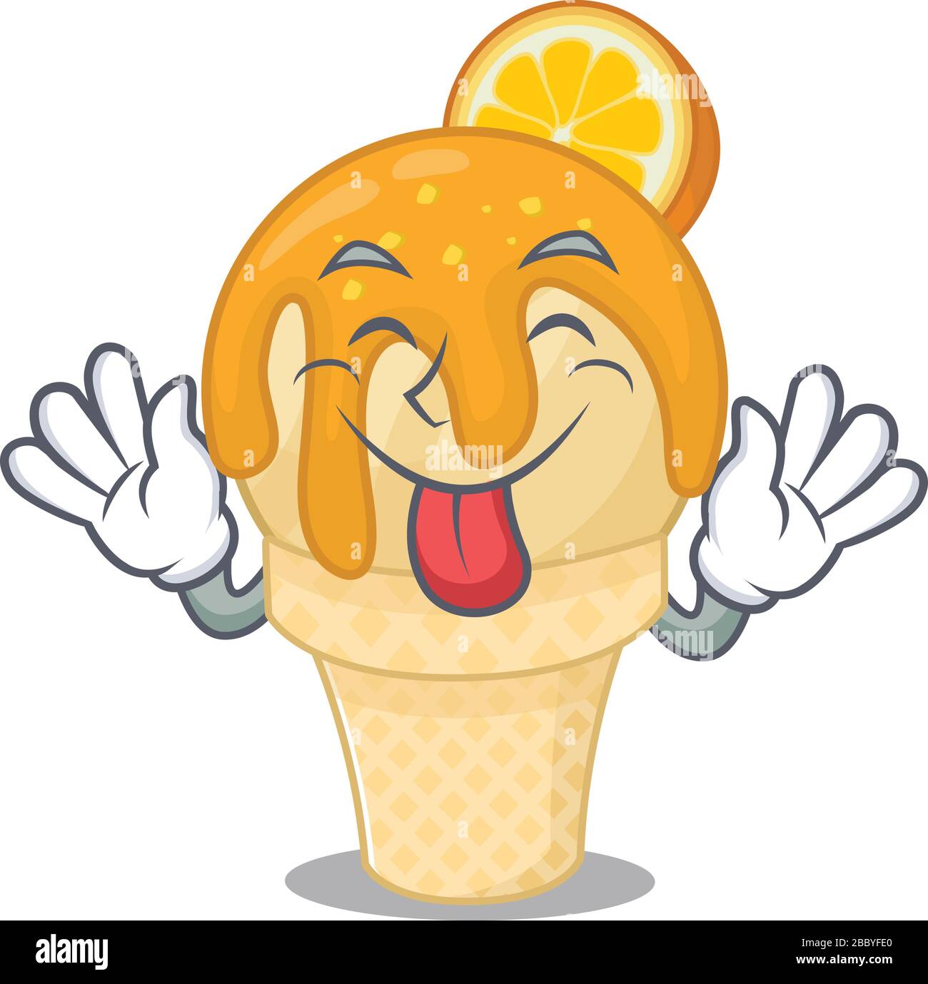 An amusing face orange ice cream cartoon design with tongue out Stock ...
