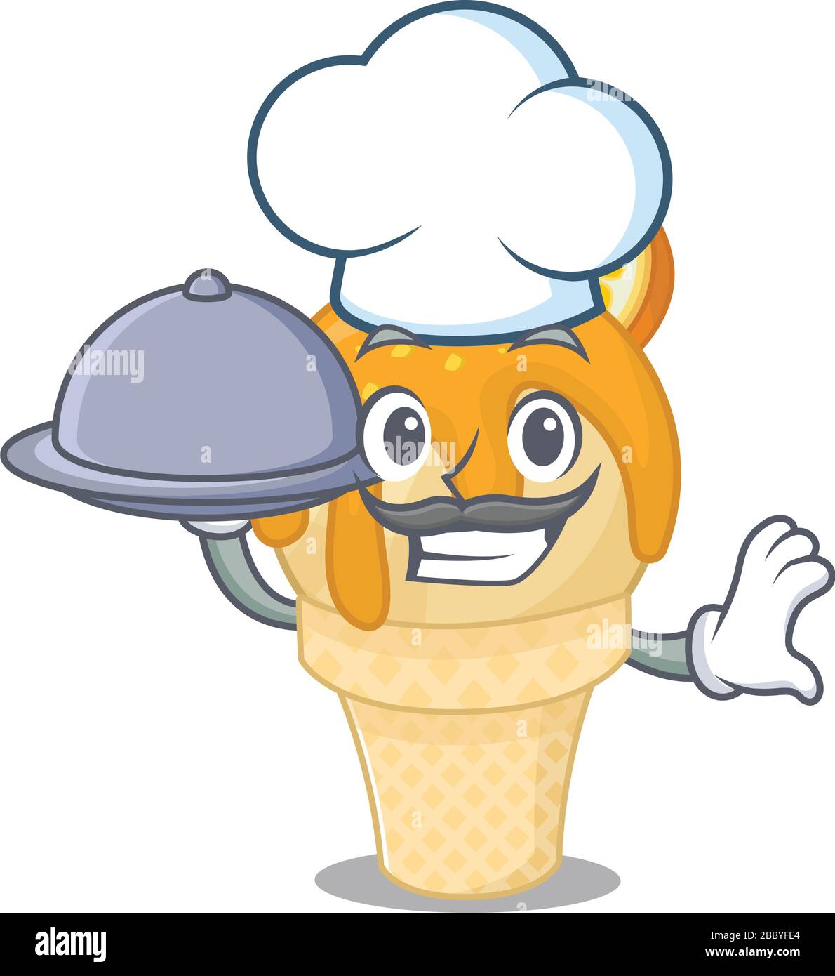 Orange ice cream chef cartoon character serving food on tray Stock ...