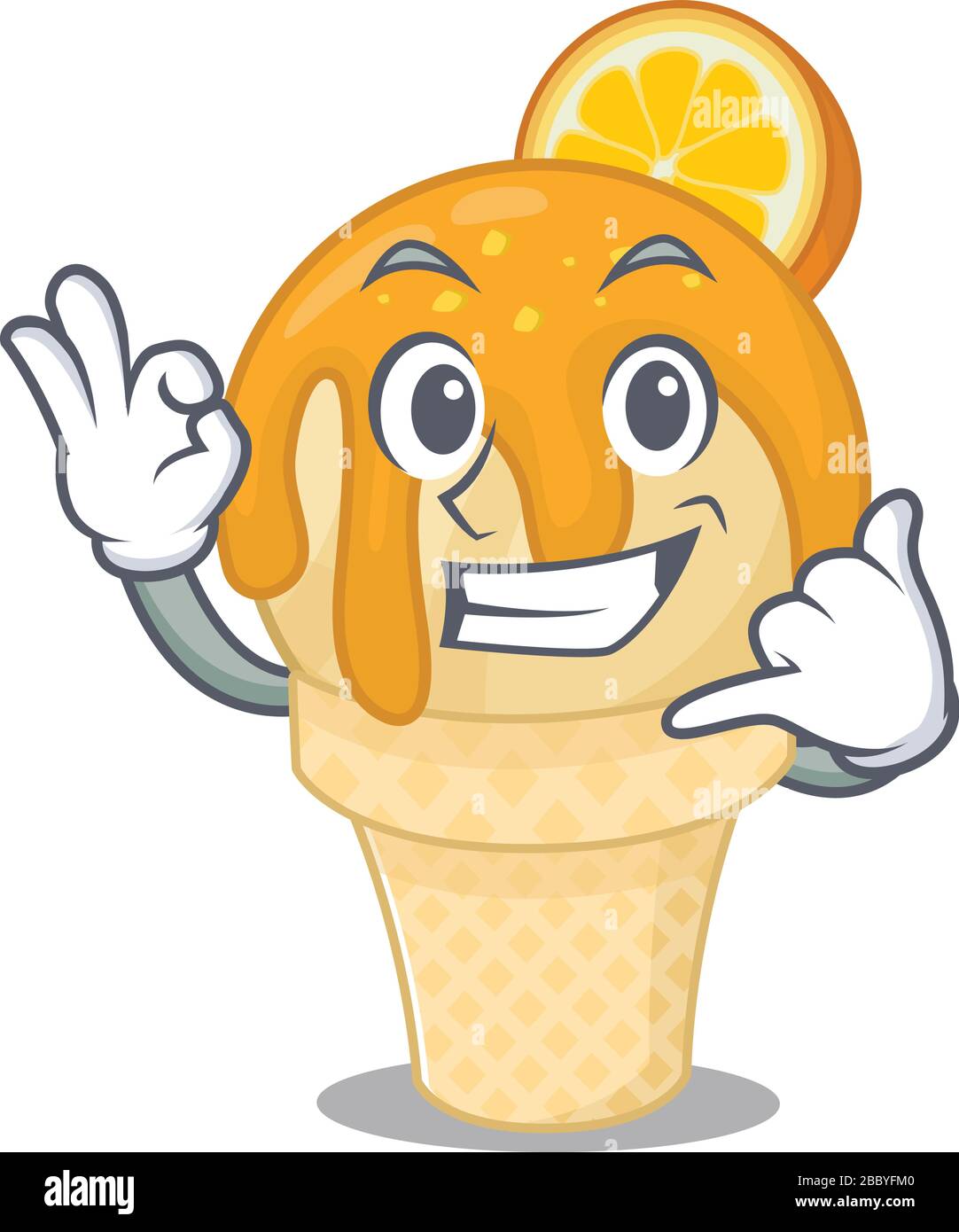 Cartoon design of orange ice cream with call me funny gesture Stock ...