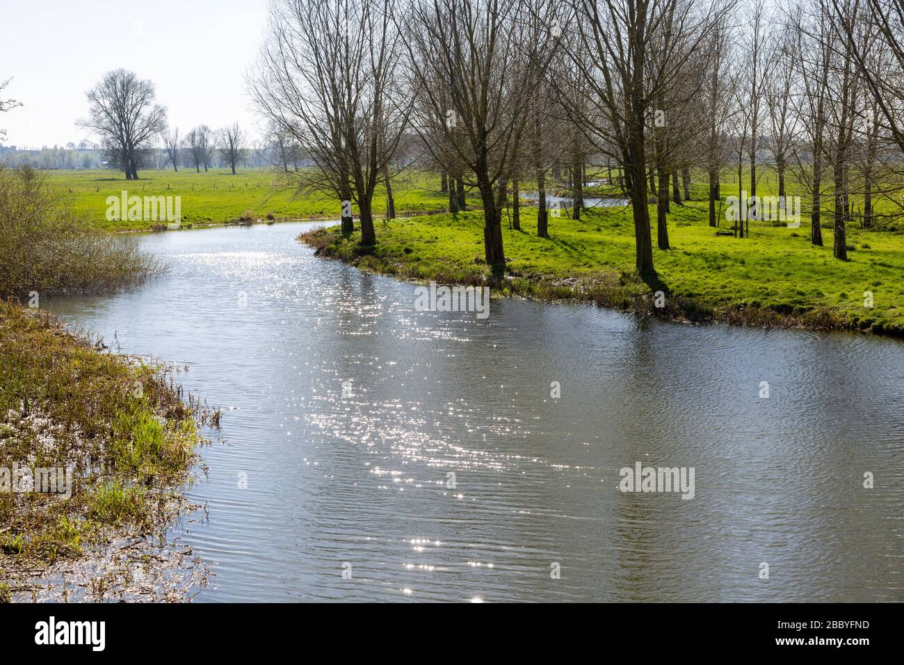 River Waveney at near bankfull condition looking west at Mendham ...