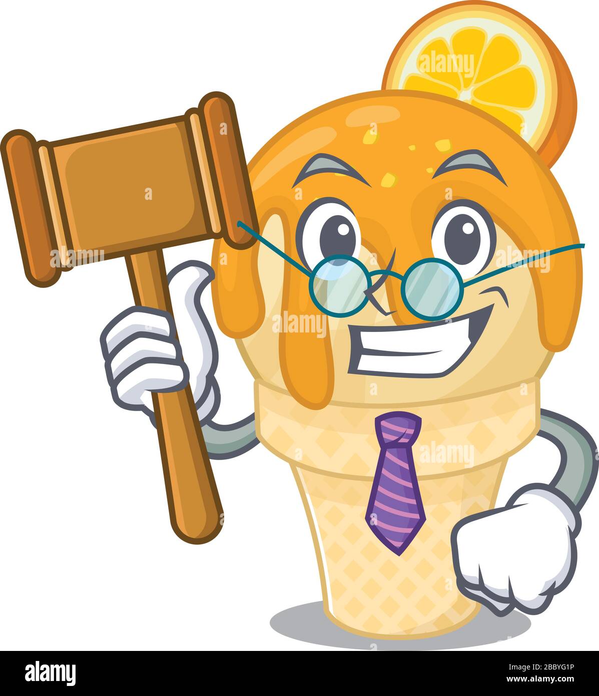 A humble judge of orange ice cream cartoon character design wearing ...