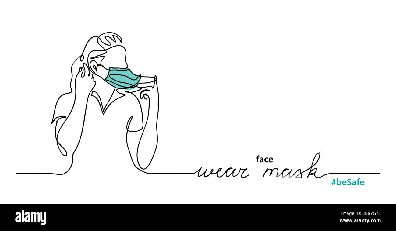 Woman in medical face mask. One continuous line drawing Stock Vector ...