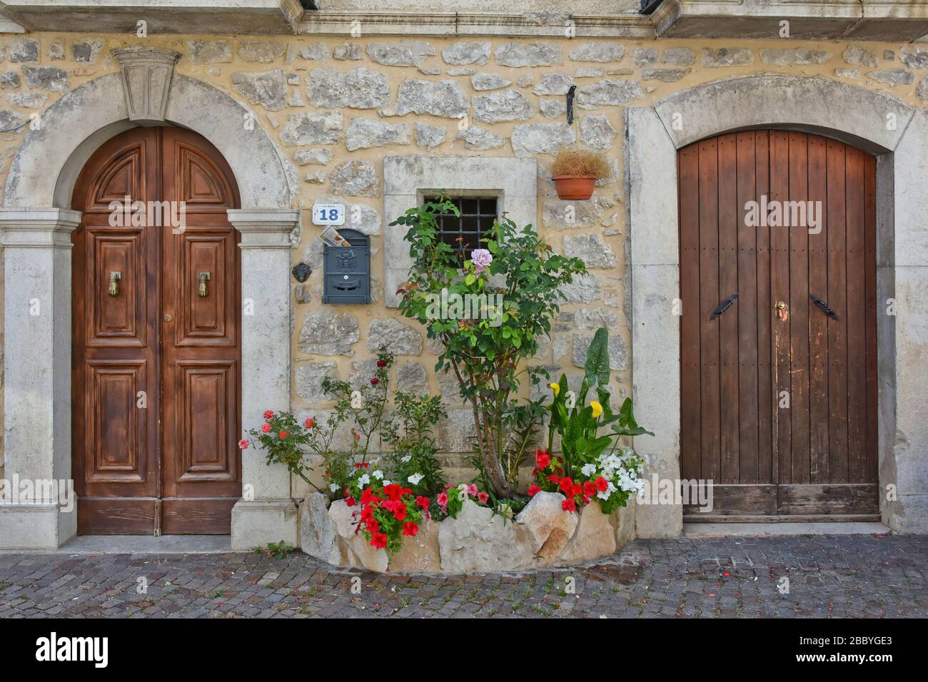 The door of a house in Scontrone, village in the Abruzzo region of ...