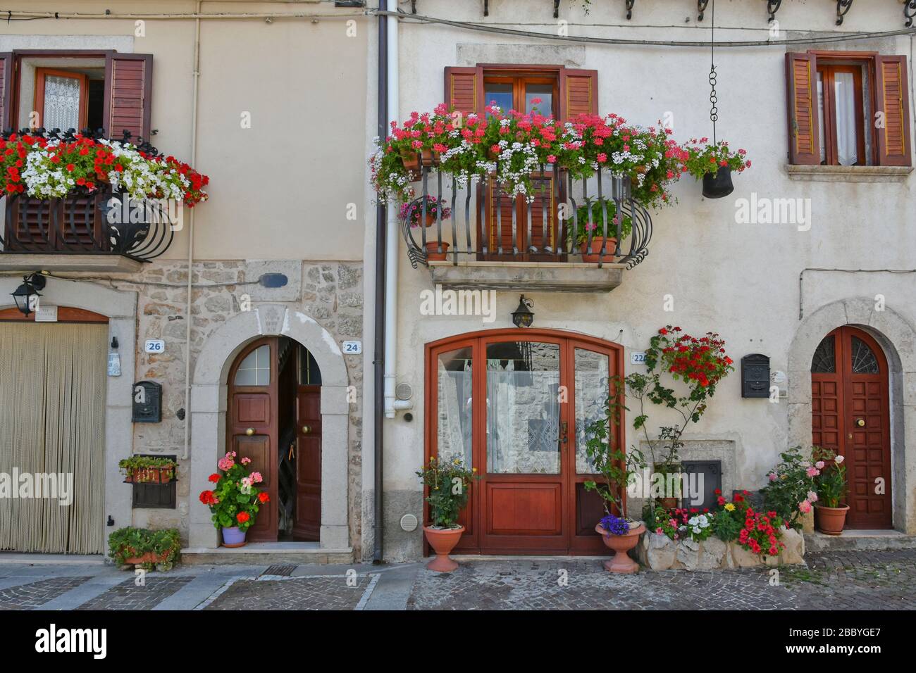 The door of a house in Scontrone, village in the Abruzzo region of ...