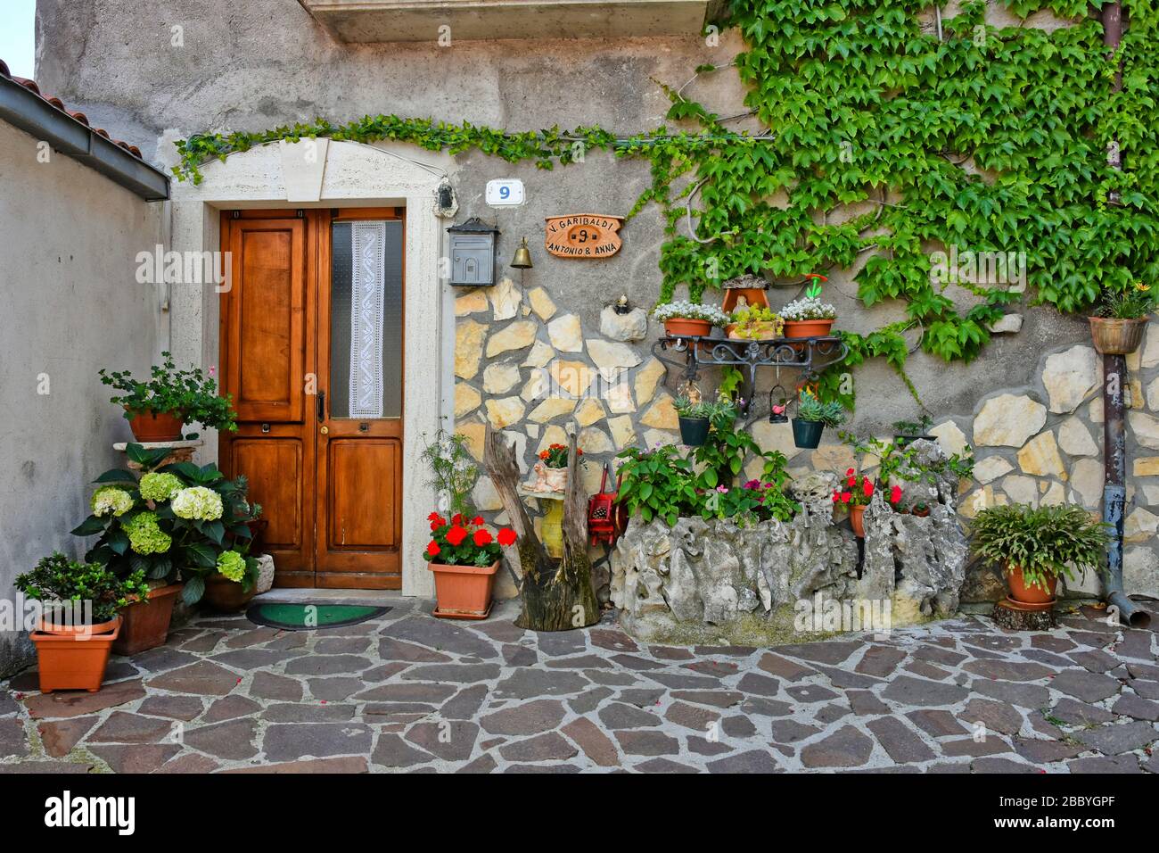 The door of a house in Scontrone, village in the Abruzzo region of ...