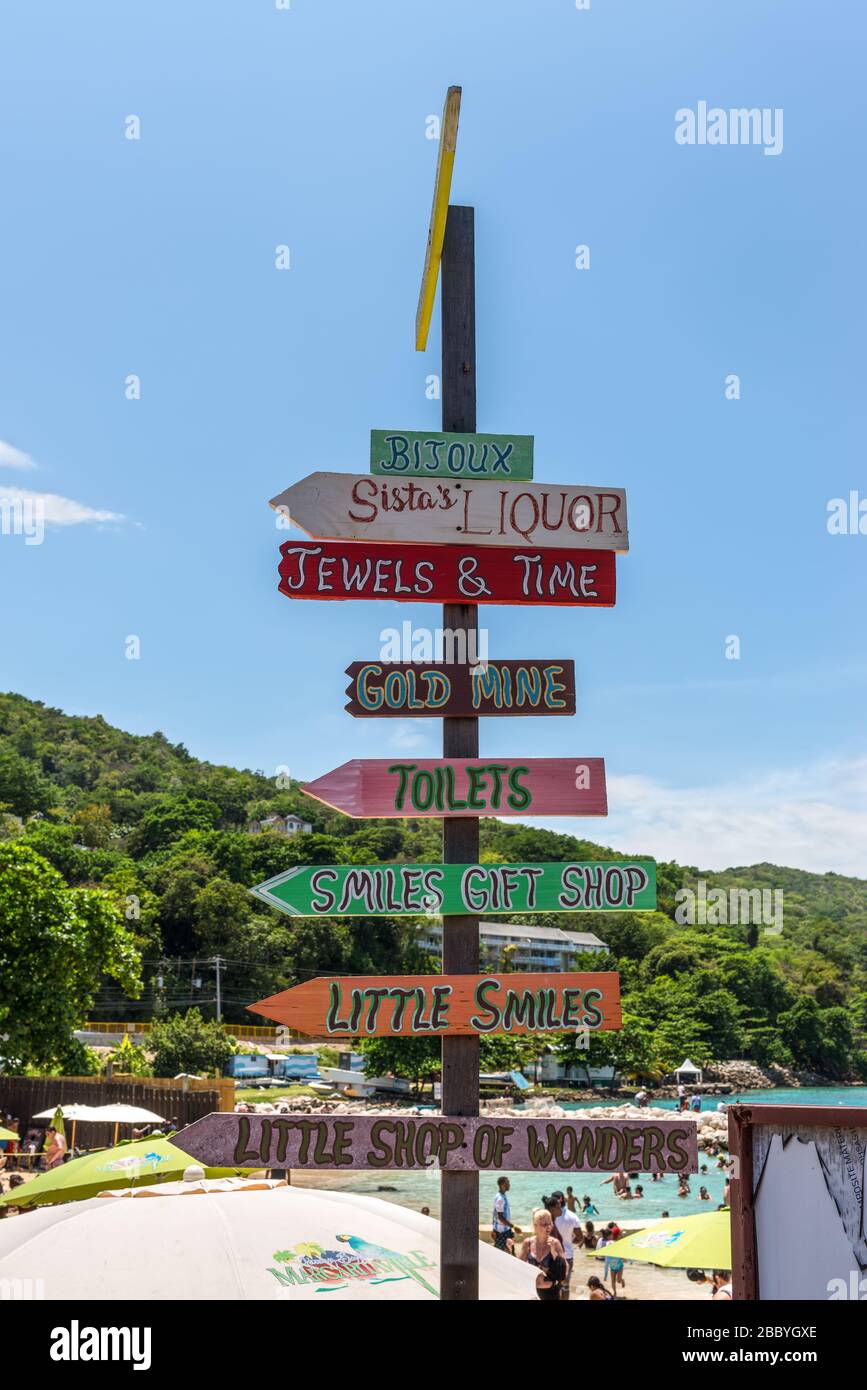 Ocho Rios, Jamaica - April 22, 2019: Local Business indicators, Street ...