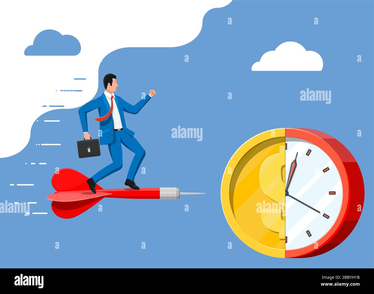 Businessman aim dart to gold coin clocks target. Goal setting. Smart ...