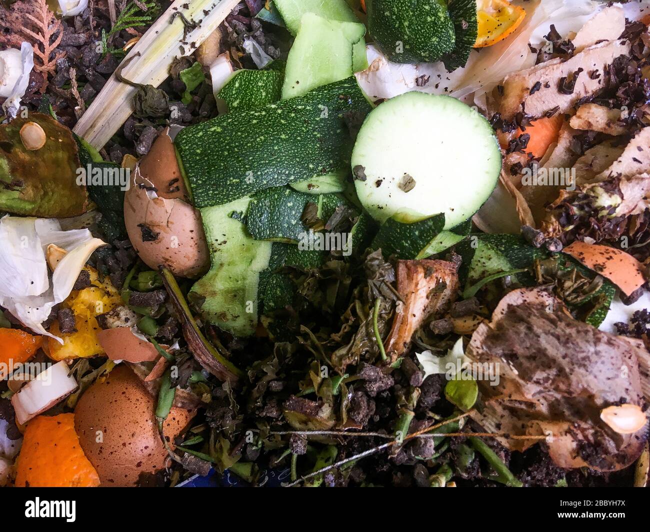 Fruits and vegetables decaying in a compost container, Lyon, France ...