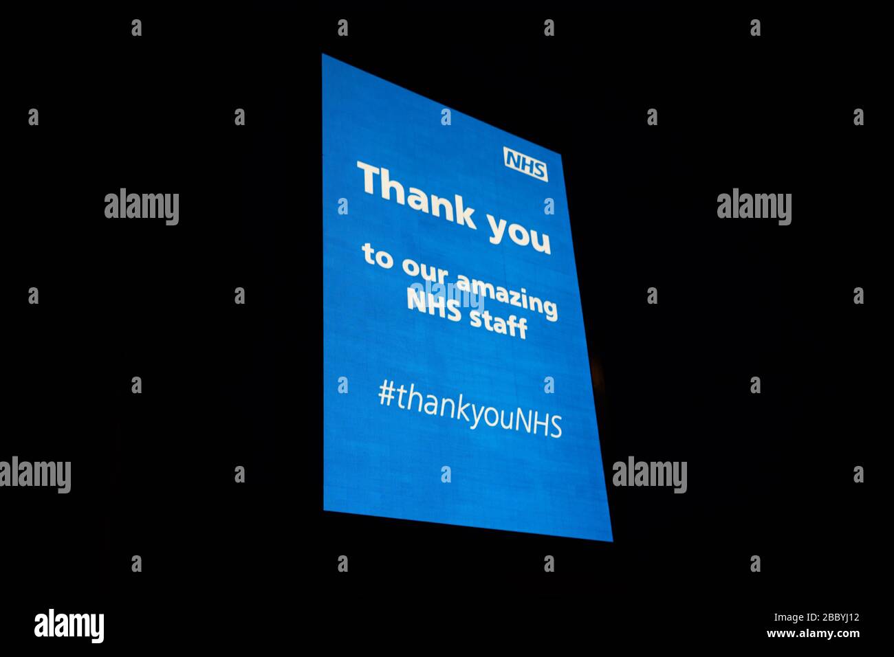 London, U.K. - 02 Apr 2020: A large electronic billboard, giving a ...