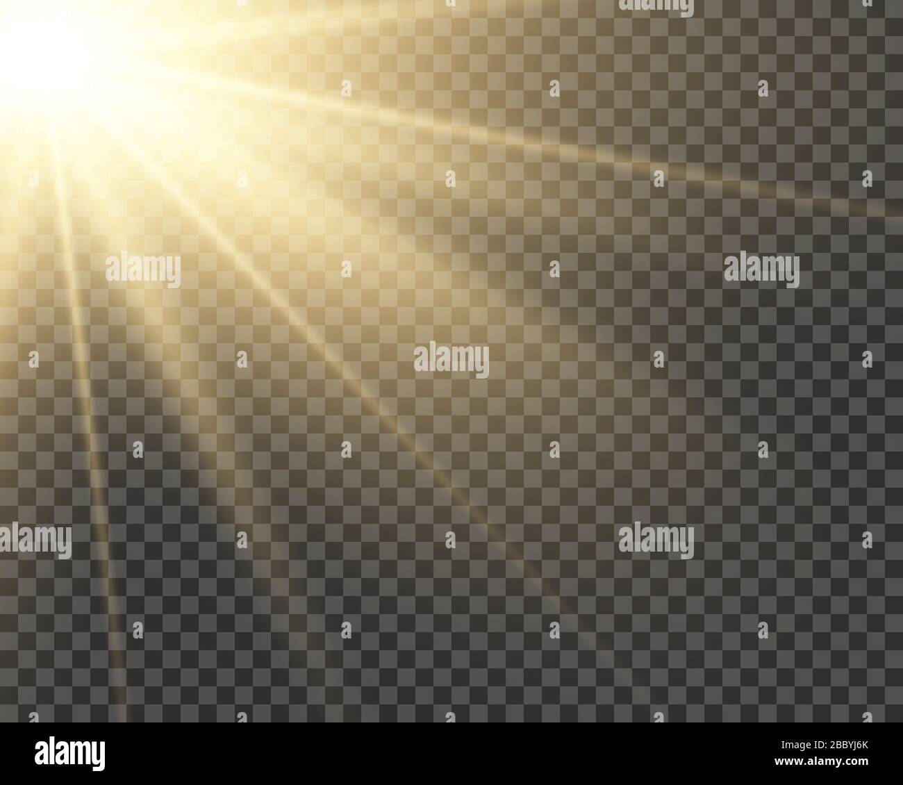 Sun light flare. Sunshine glowing effect. Vector sunrise shine. Gold ...