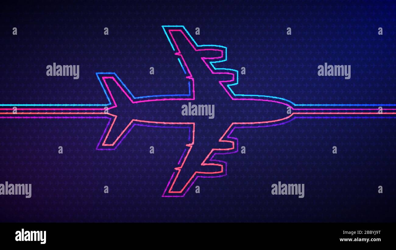 Airplane background. Vector illustration of glowing neon colored ...