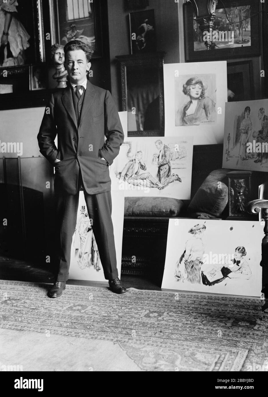 Illustrator and artist James Montgomery Flagg in front of his ...