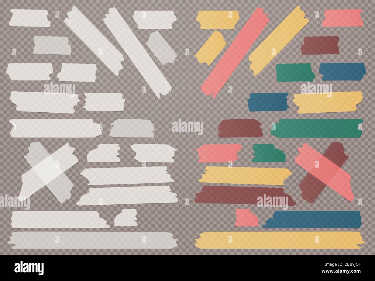 White and colorful different size adhesive, sticky, masking tape, paper ...