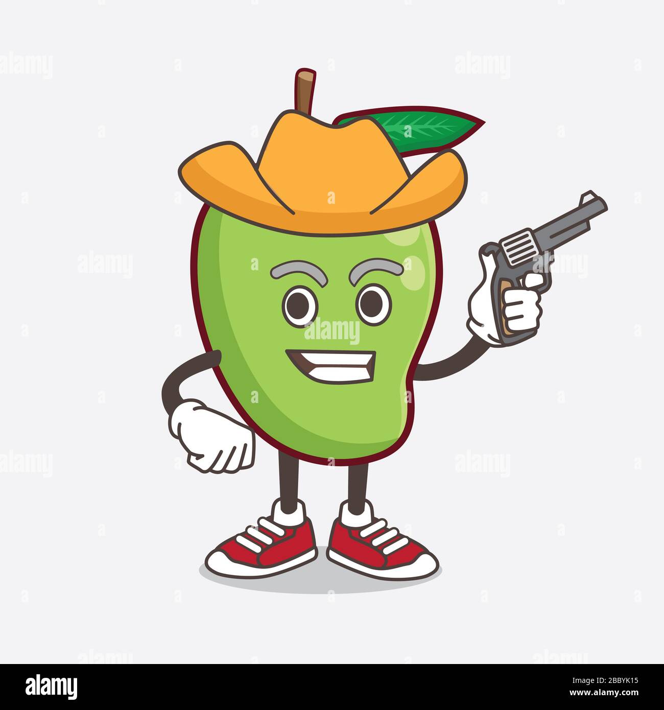 An illustration of Mango Fruit cartoon mascot character holding gun ...