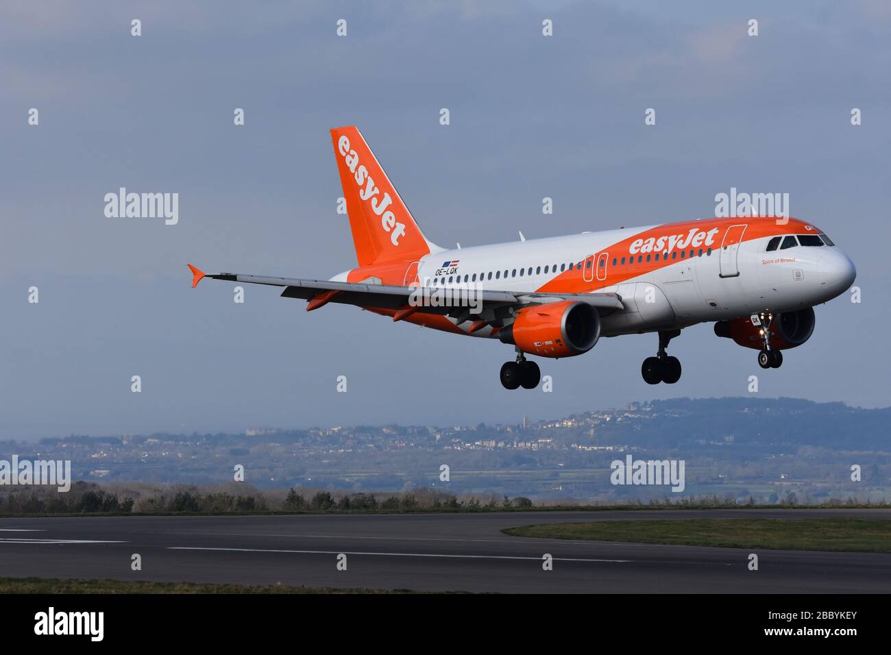 An easyJet aircraft coming into land at Bristol International Airport ...