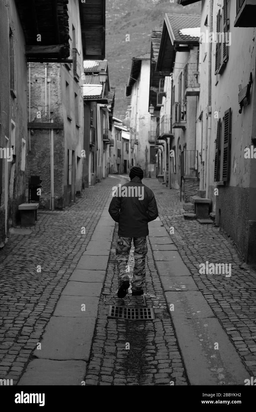 Alone walking happy not summer Black and White Stock Photos & Images ...