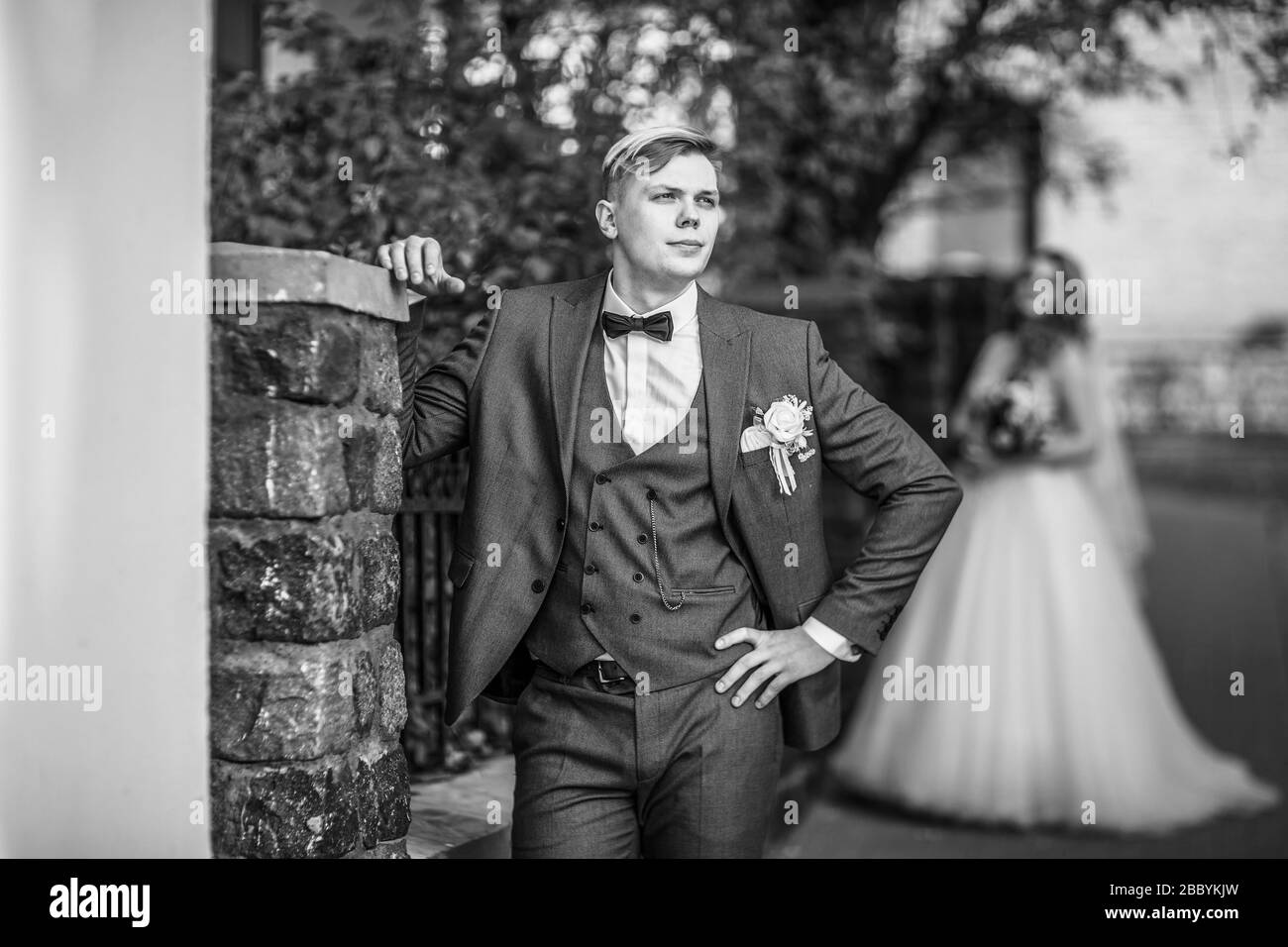 Wife waiting for husband Black and White Stock Photos & Images - Alamy