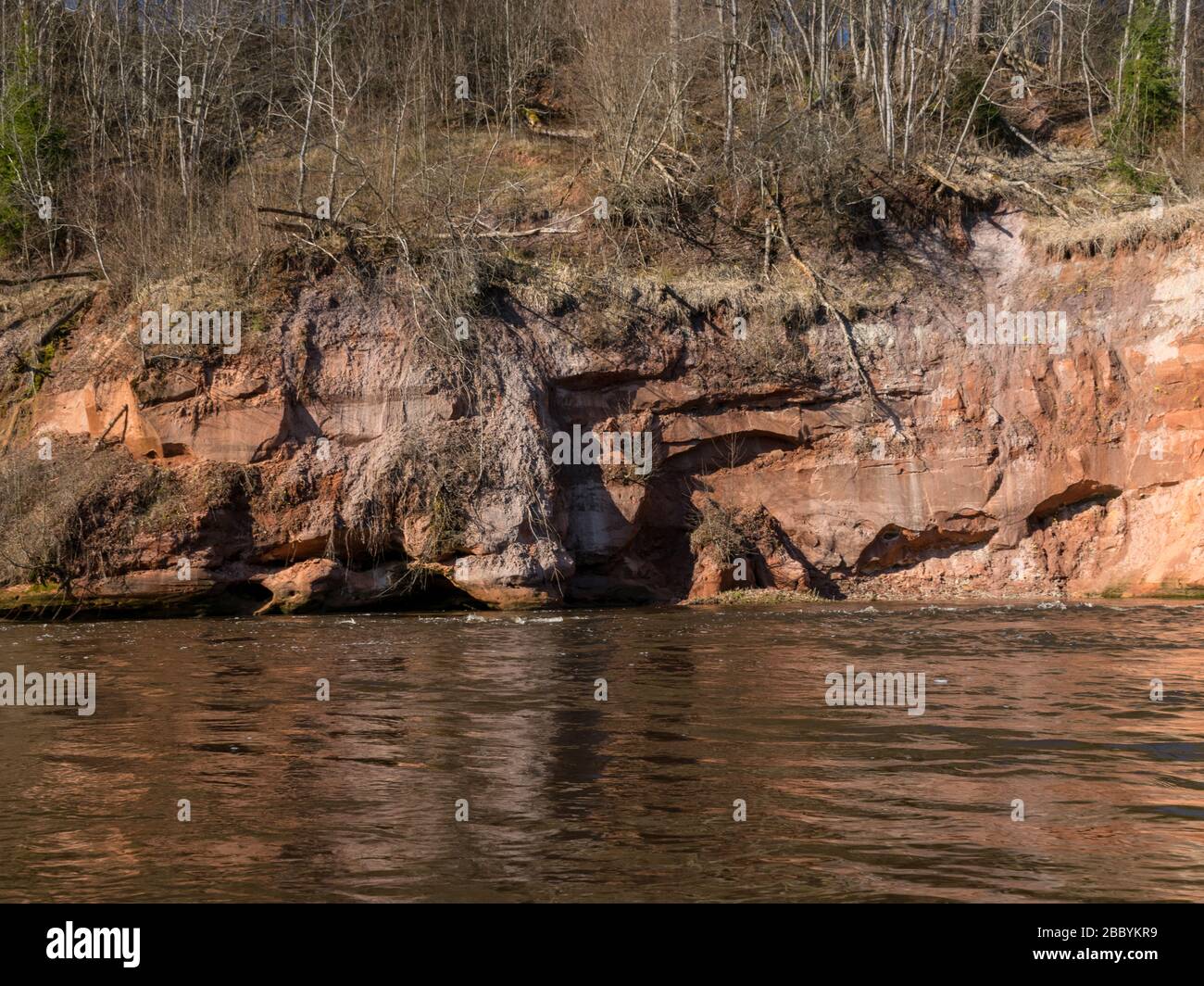 Small, fast rivers with sandstone cliffs, early spring landscape Stock ...